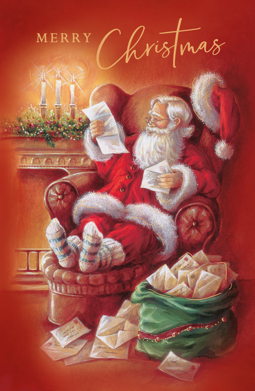 General Christmas Card - Santa On A Sofa & Fireplace